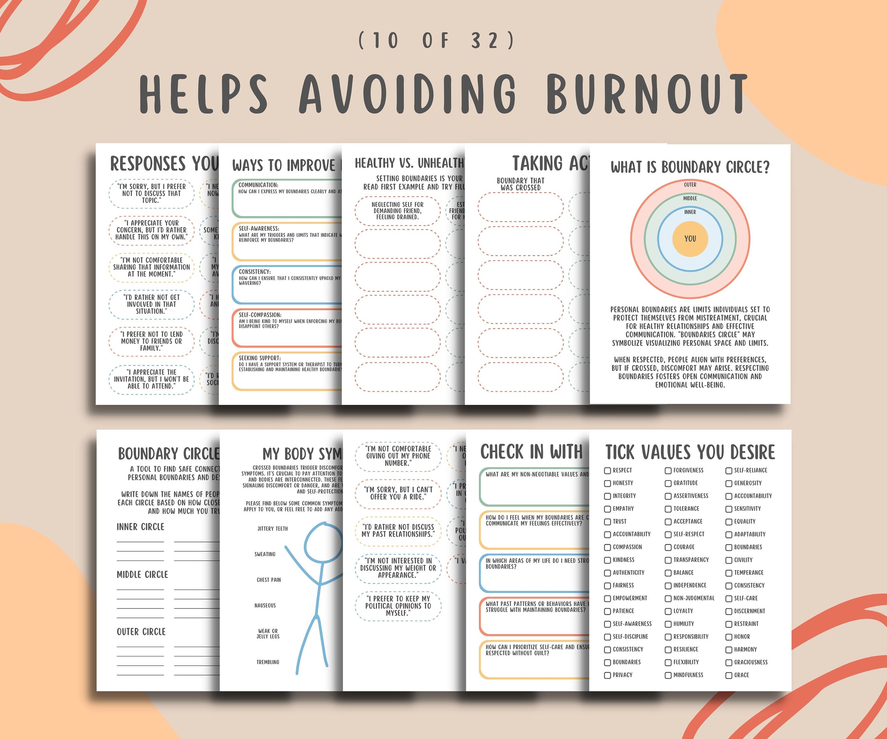 32 Personal Boundaries Worksheets, DBT Therapy Workbook, Healthy ...