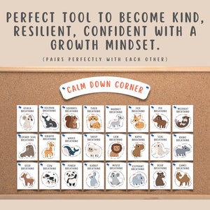 24 Mindful Animal Breathing Cards, Anxiety Coping Calming Corner Tools ...
