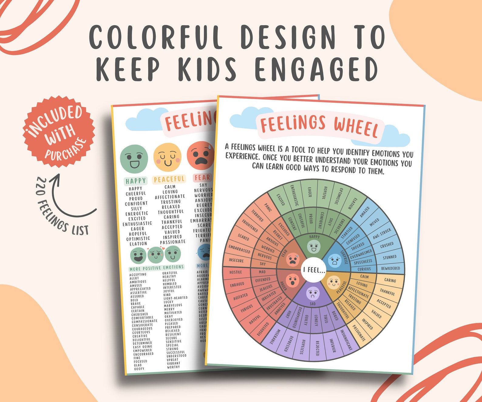 Feelings Wheel Feelings List Handout for Teens Kids 2 - Etsy