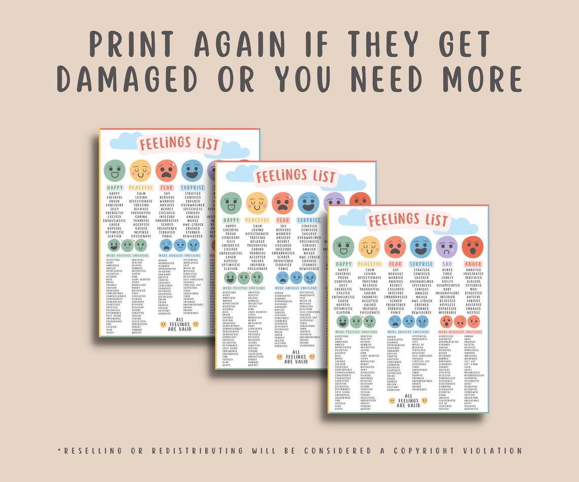 220 Feelings List for Kids & Teen Emotions Chart Social - Etsy