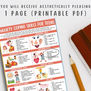 Anxiety Coping Skills Print for Teens, Stress Relief Mental Health ...