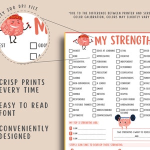 My Strengths Worksheet for Kids & Teens, Self Esteem Journal Children ...