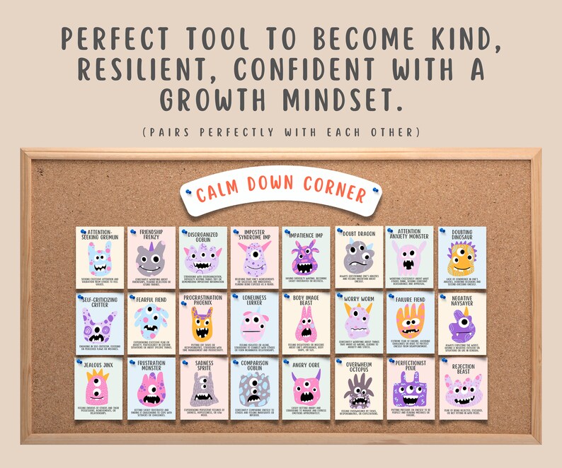 24 Thought Monster Cards for Kids Teens, Unhelpful Ways of Thinking ...