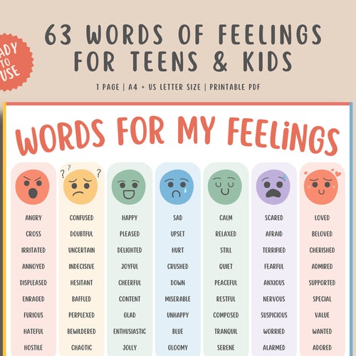 Feelings Coping Skills for Teens & Kids Emotions Scale Chart - Etsy