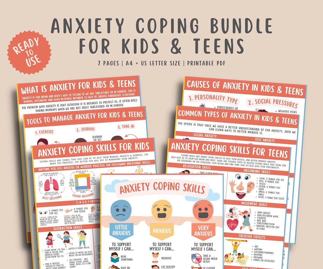 Anxiety Coping Skills Bundle for Kids Teens (7 Pages), Mental Health ...