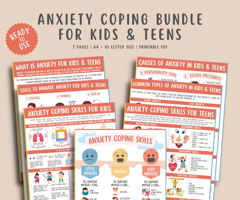 Anxiety Coping Skills Bundle for Kids Teens 7 Pages Mental - Etsy