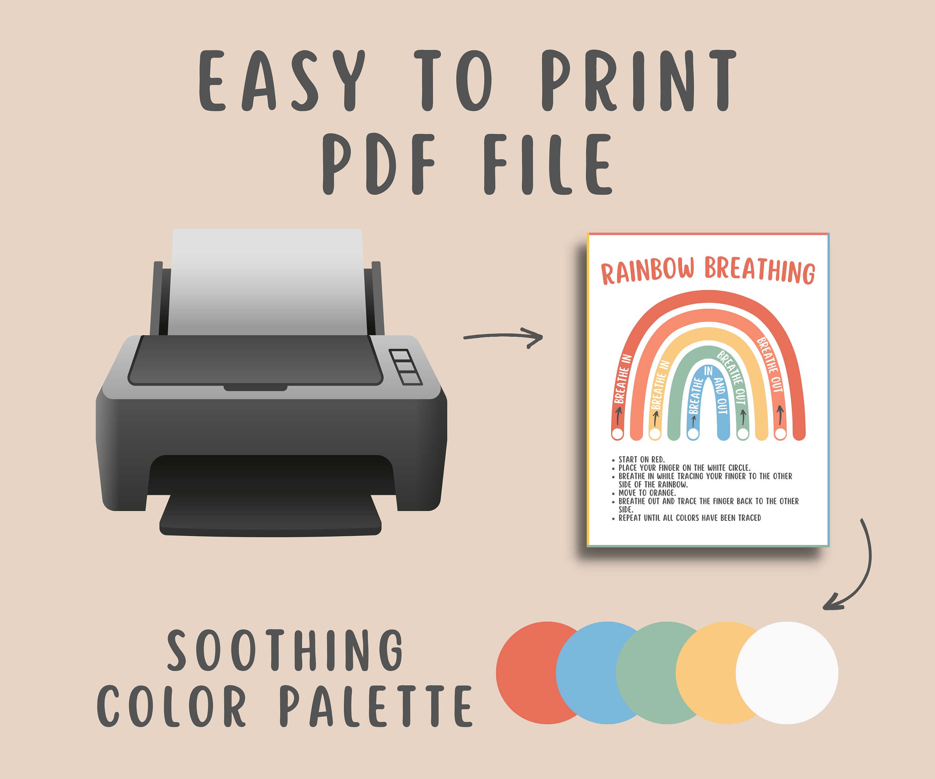 Rainbow Breathing Calm Down Poster Kids Teens Mindfulness Coping Skills ...