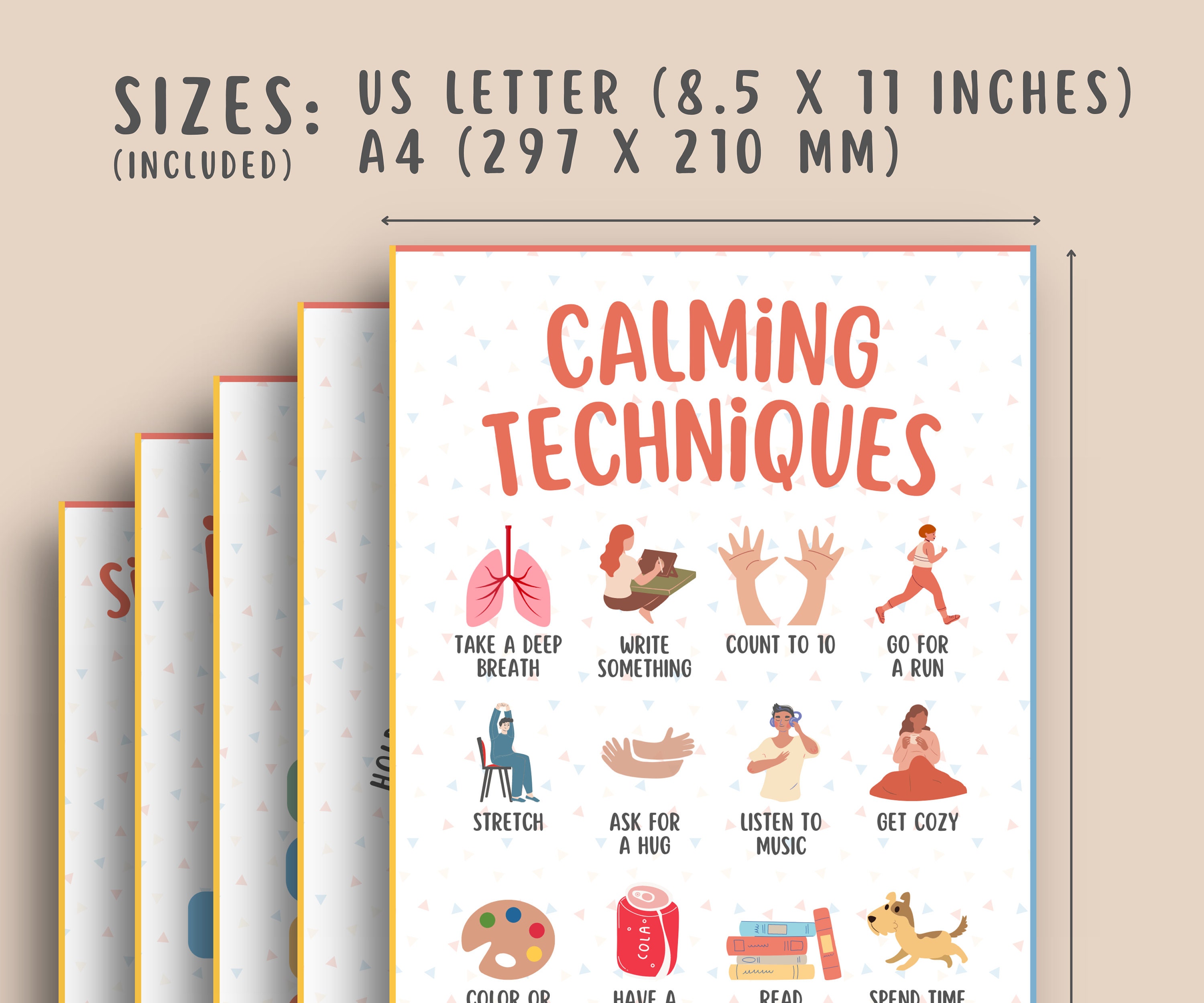 8 Calming Corner Posters for Kids Teens, Calm Down Techniques ...