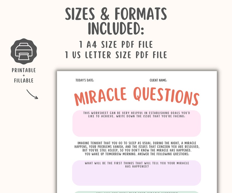 Miracle Questions Worksheet SFBT Worksheets Solution Focused - Etsy