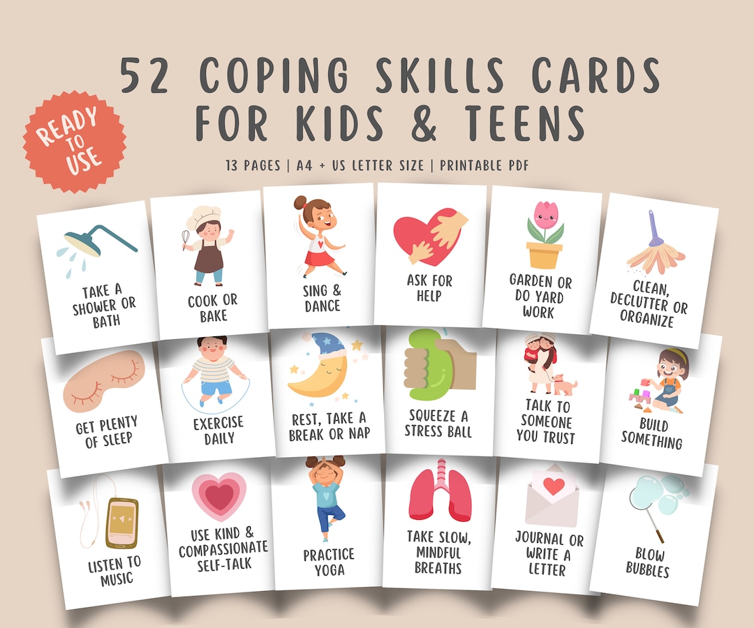52 Coping Skills Cards Kids Teens Coping Strategies Children Self ...