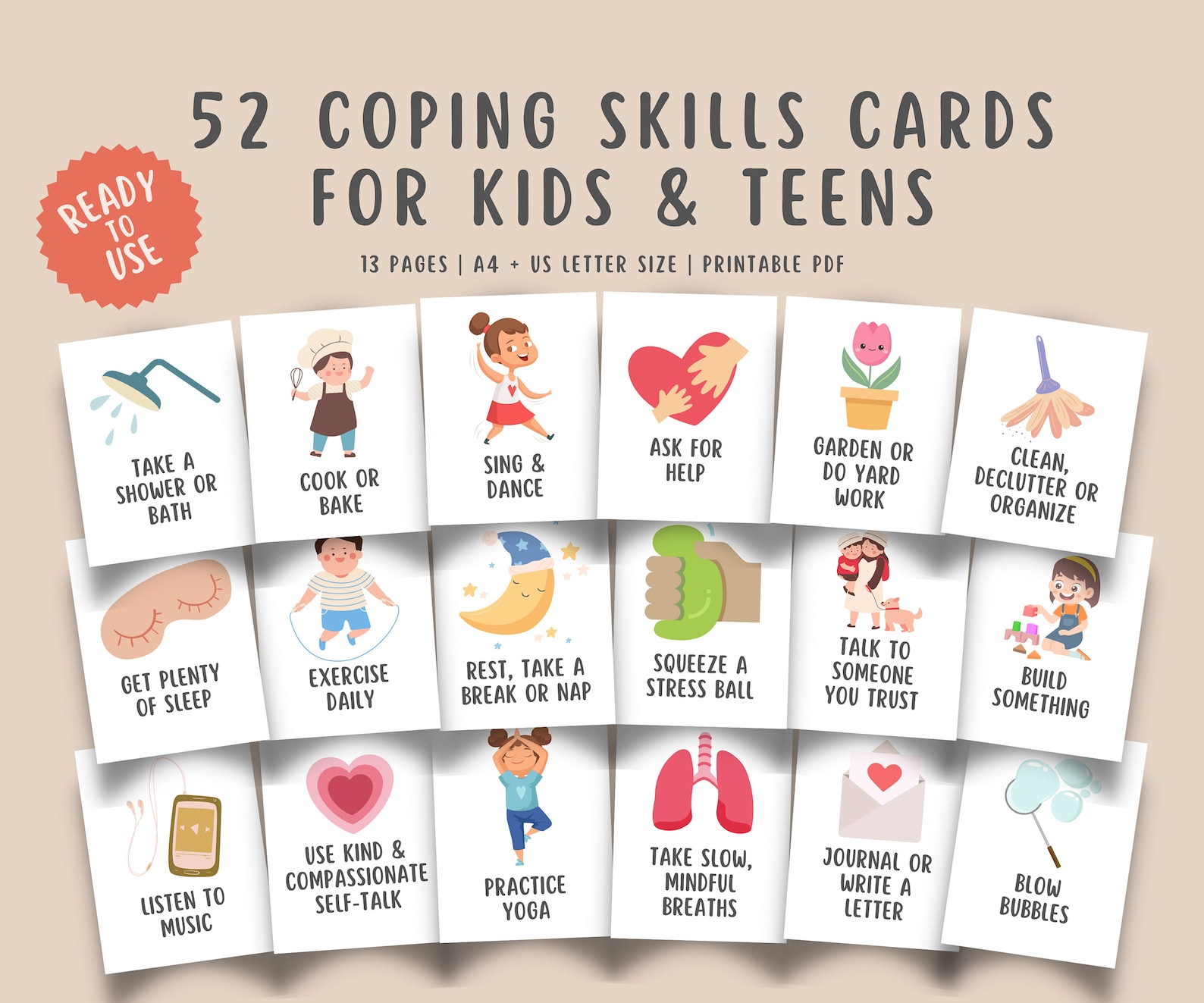 52 Coping Skills Cards Kids Teens Coping Strategies Children Self ...