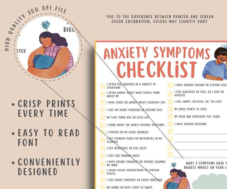 Anxiety Symptoms Checklist Worksheet for Kids Teens Children - Etsy Anxiety Symptoms Checklist Worksheet for Kids Teens Children - Etsy