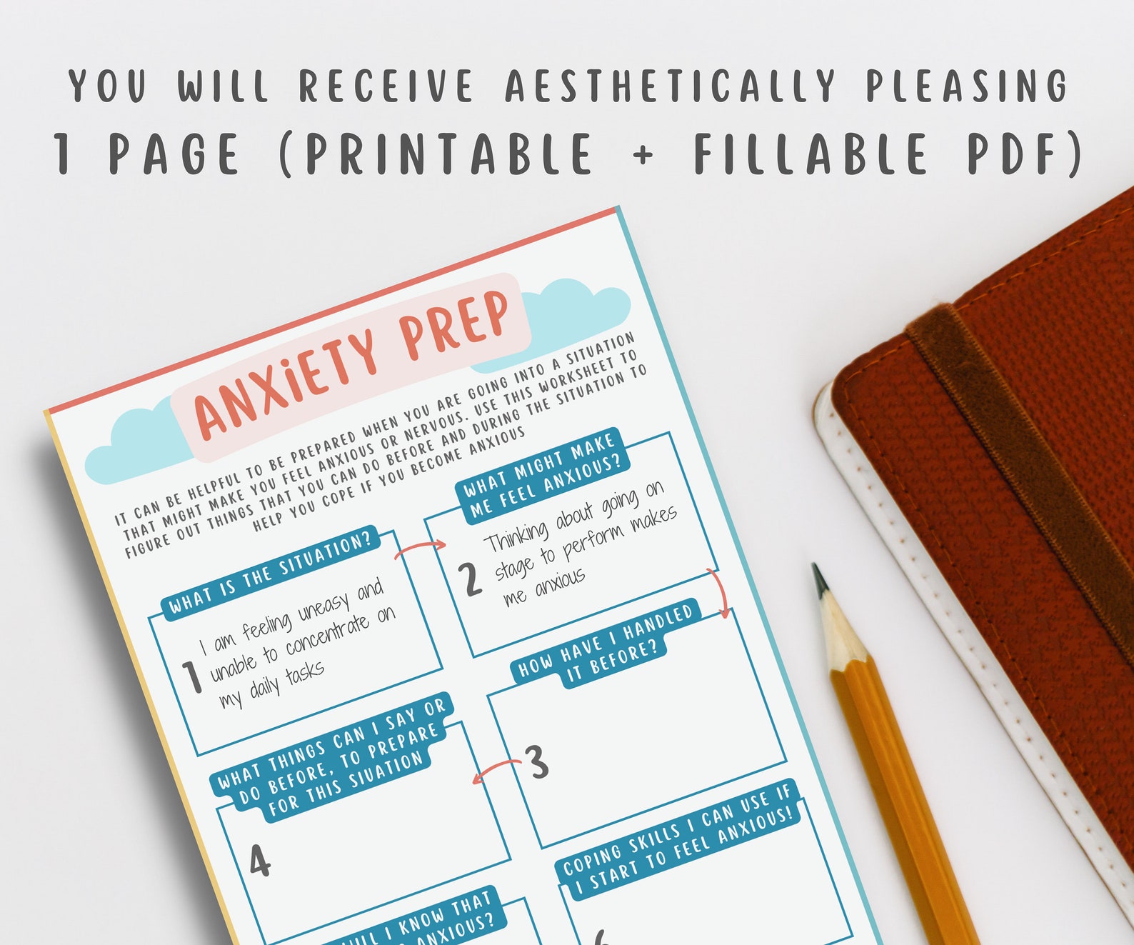 Anxiety Preparation Worksheet for Kids & Teens, Colorful Anxiety ...