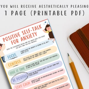 Positive Self-talk Handout for Teens & Kids, Anxiety Coping Grounding ...