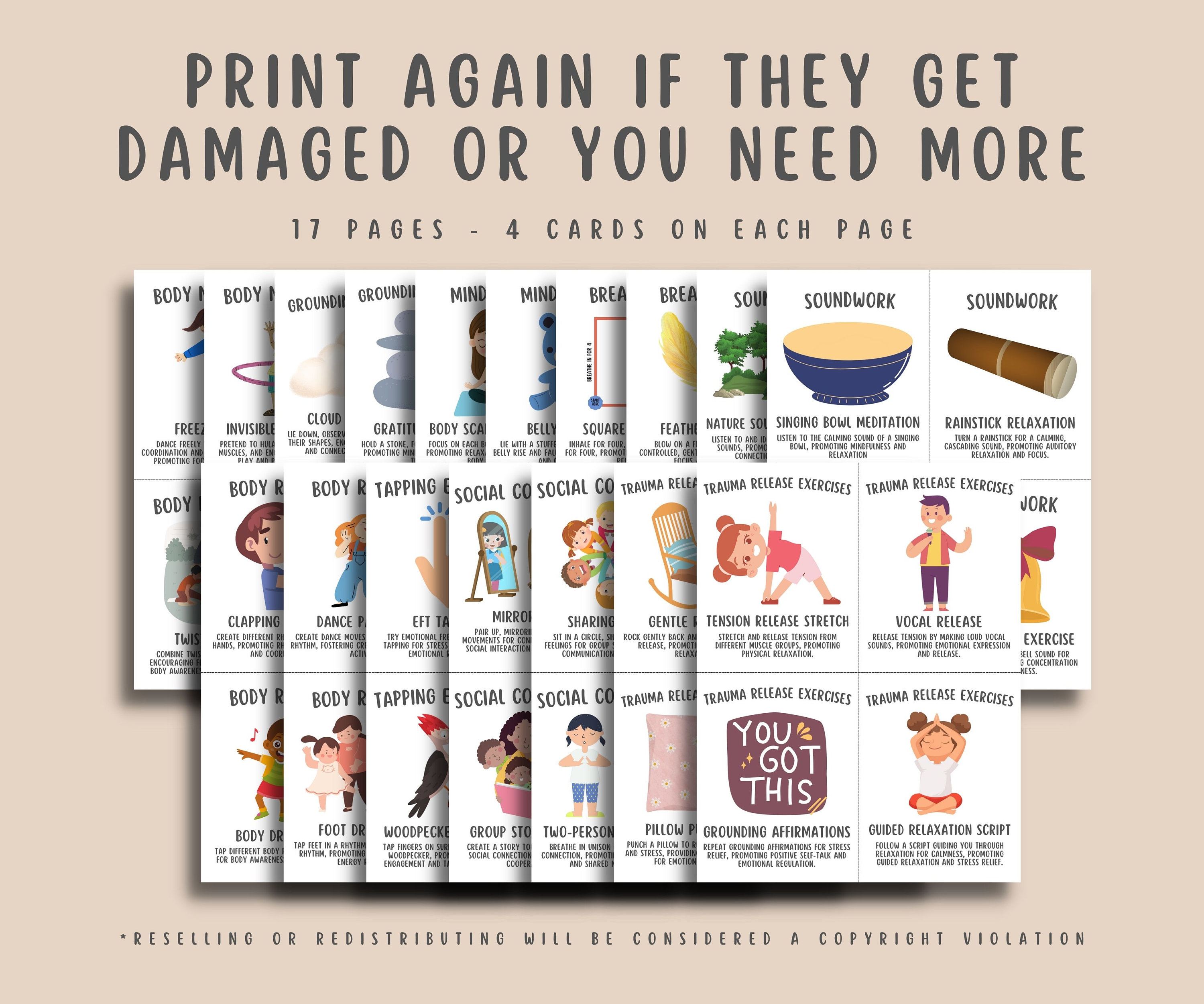 68 Somatic Therapy Coping Skill Cards for Kids, Nervous System ...