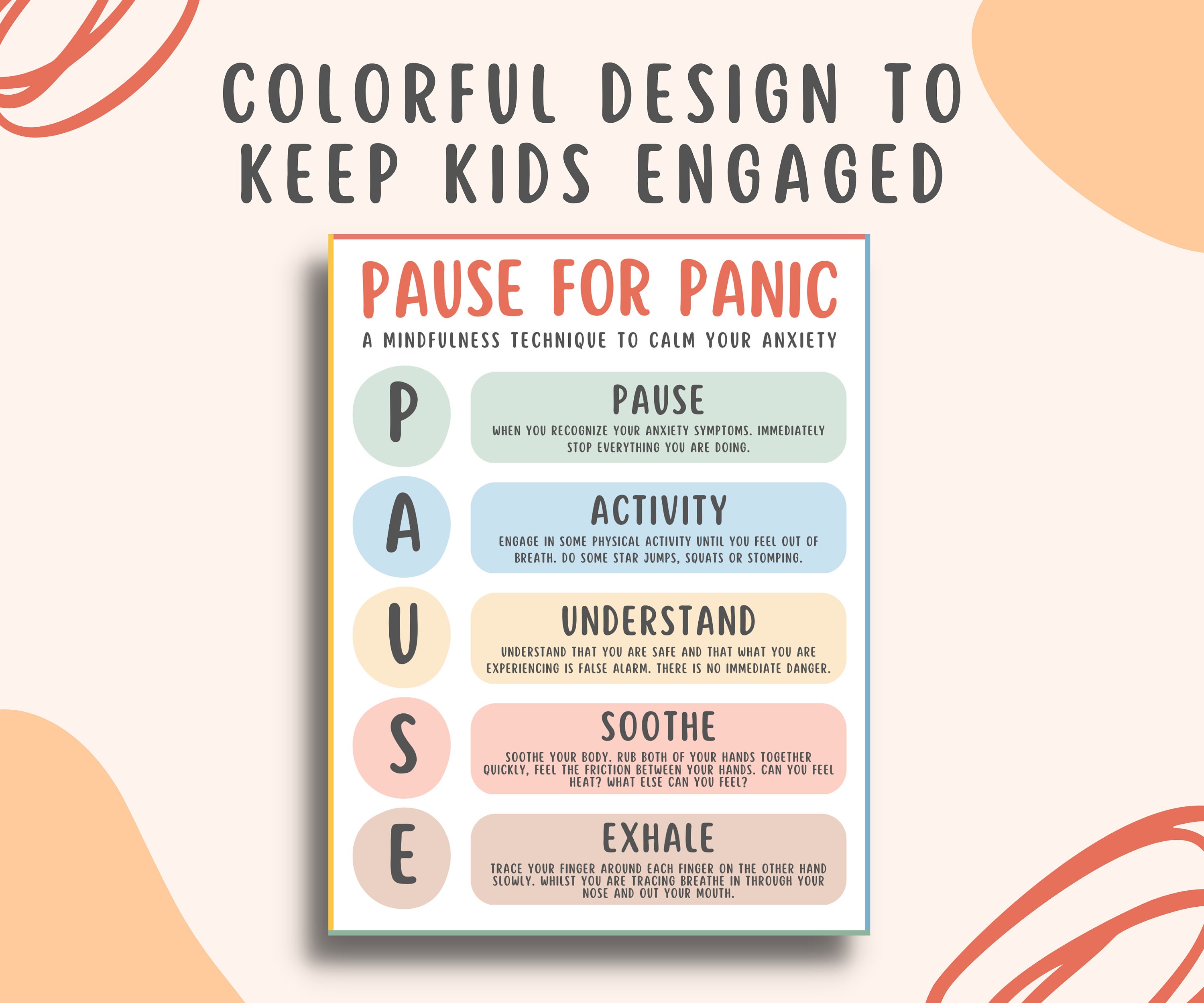 Pause for Panic Poster for Kids Teens, Trauma Recovery, Narrative ...