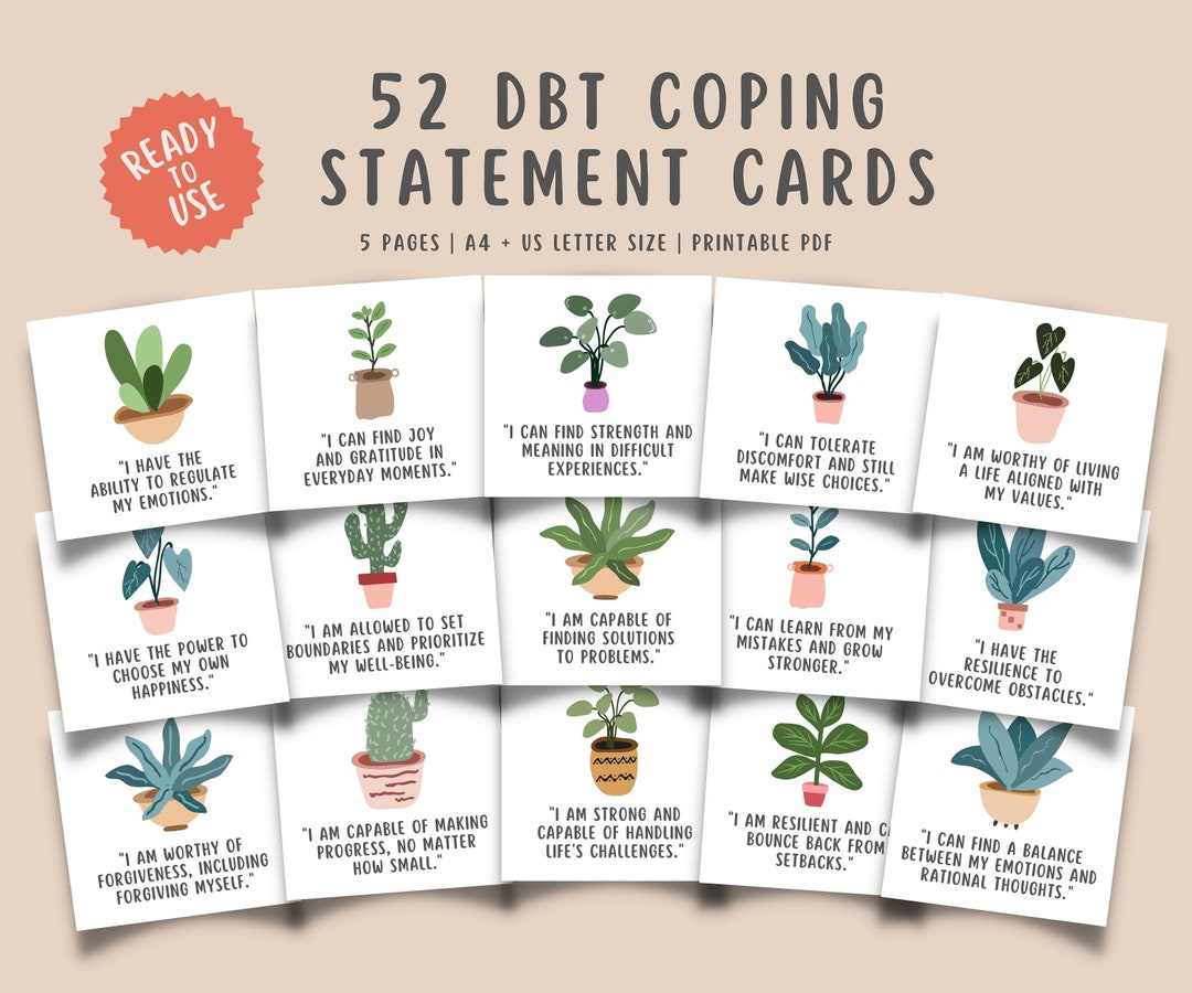 52 DBT Coping Flashcards, Dialectical Behavior Therapy Statements, BPD ...