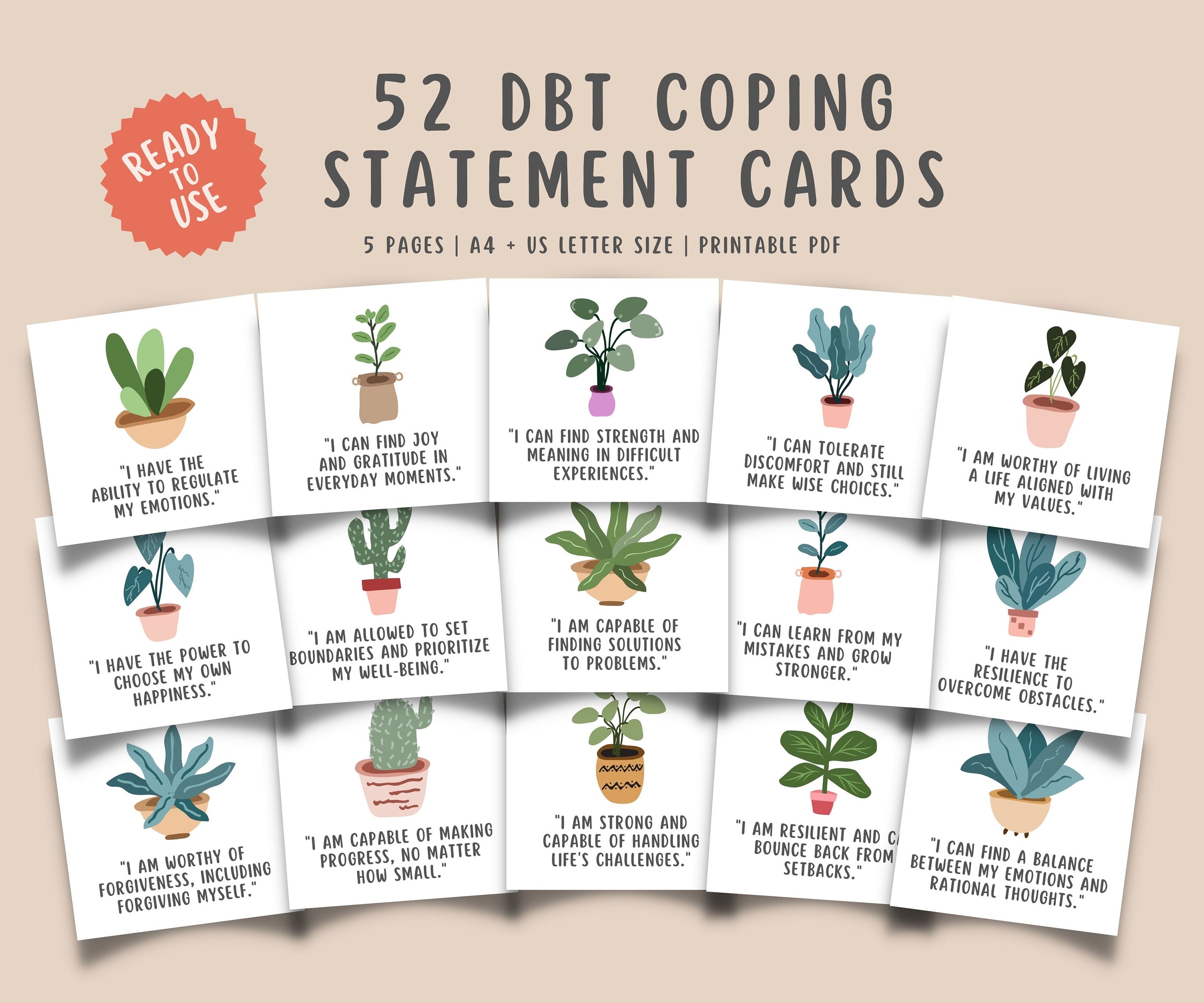 52 DBT Coping Flashcards, Dialectical Behavior Therapy Statements, BPD ...