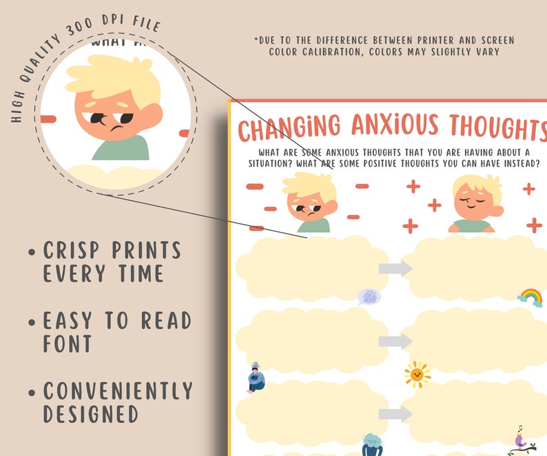 Changing Anxious Thoughts Worksheet for Kids and Teens, Challenging ...