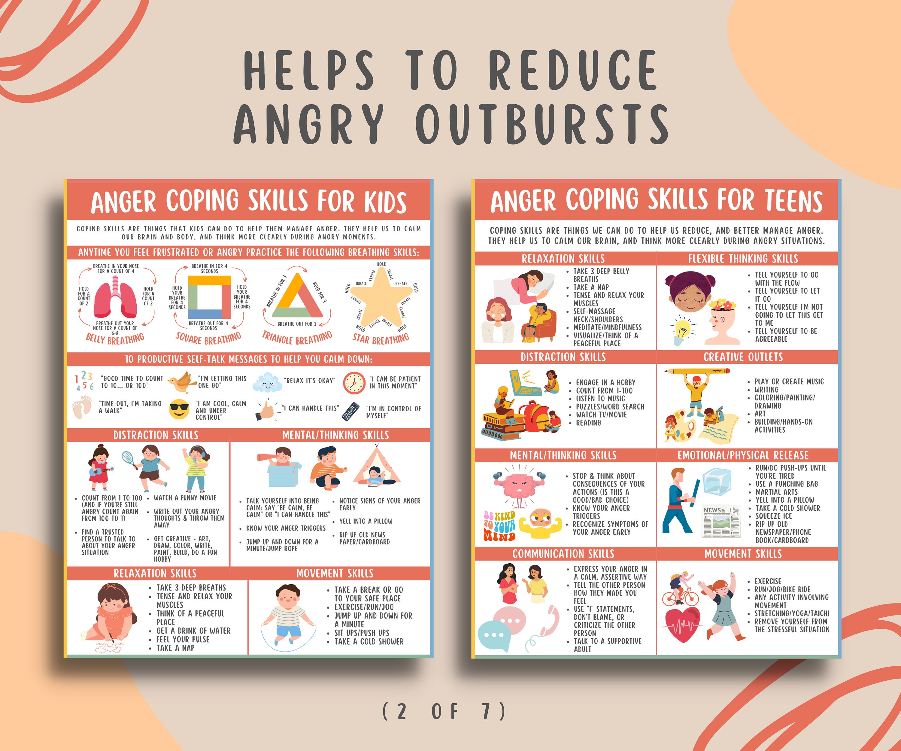 Anger Management Coping Skills for Kids Teens 7 Pages - Etsy