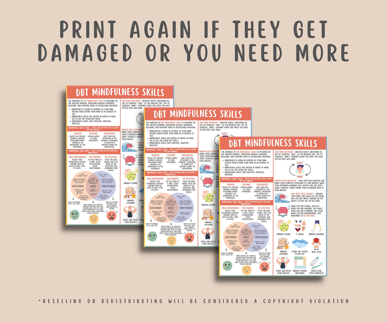 DBT Mindfulness Coping Skills Handout Teens Kids Adults - Etsy