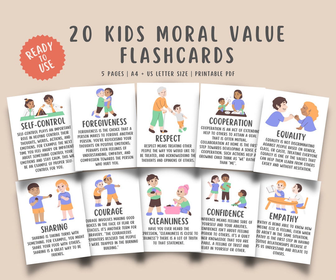 20 Kids Moral Values Flashcards Acceptance Commitment Therapy Resources ... 20 Kids Moral Values Flashcards Acceptance Commitment Therapy Resources ...