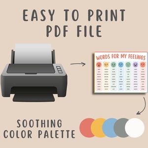 Words for My Feelings Poster Handout, Emotion Chart Kids Teens, Calming ...