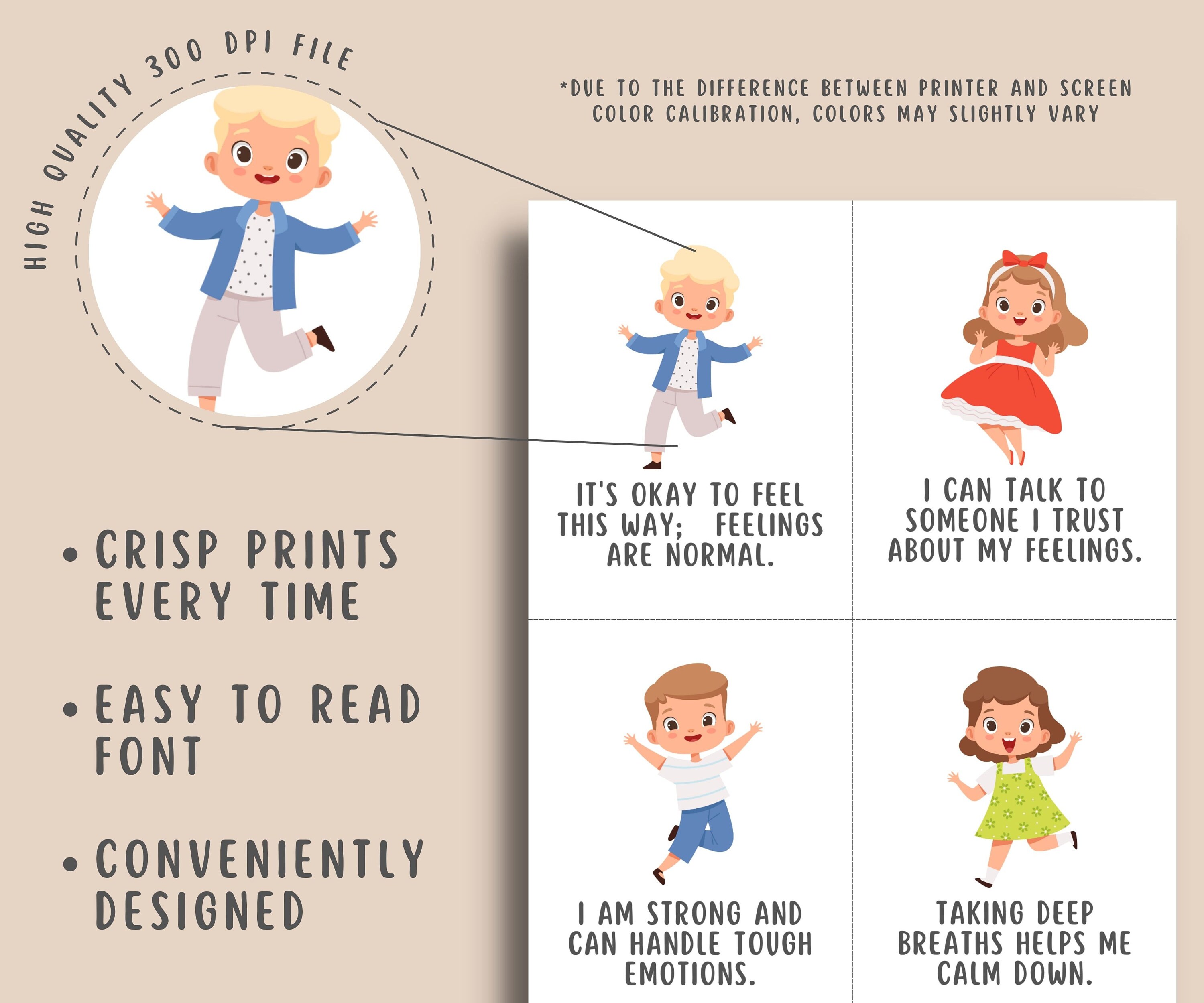 52 Feelings Coping Statement Cards for Kids Teens Grounding Calming ...