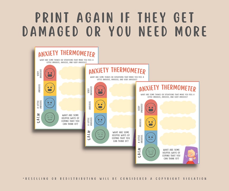 Anxiety Thermometer Worksheet for Kids and Teens, Help Children With ...