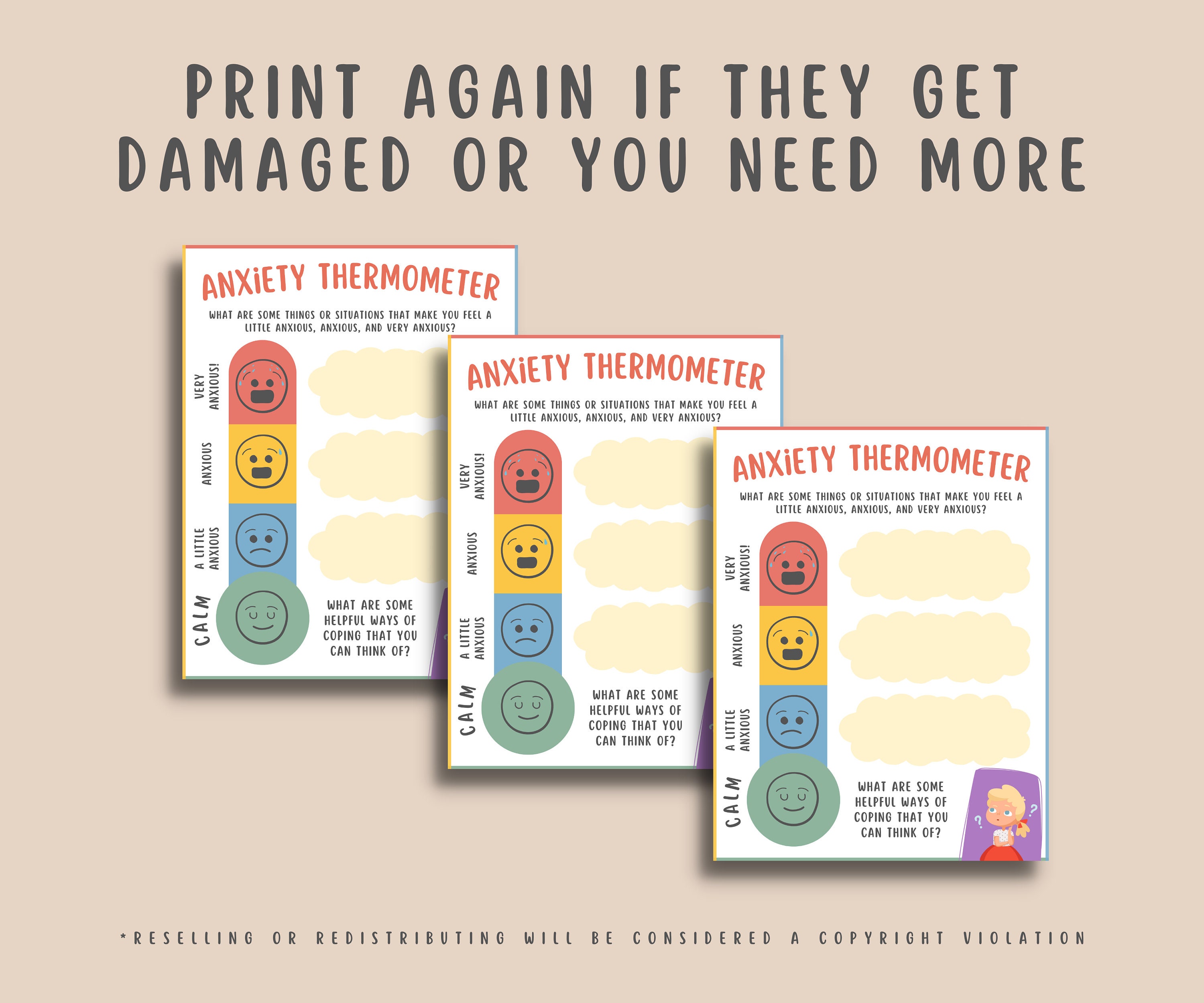 Anxiety Thermometer Worksheet for Kids and Teens, Help Children With ...