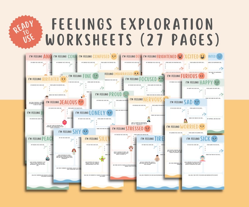 27 Feelings Exploration Worksheets for Kids Teens Emotions Vocabulary ...