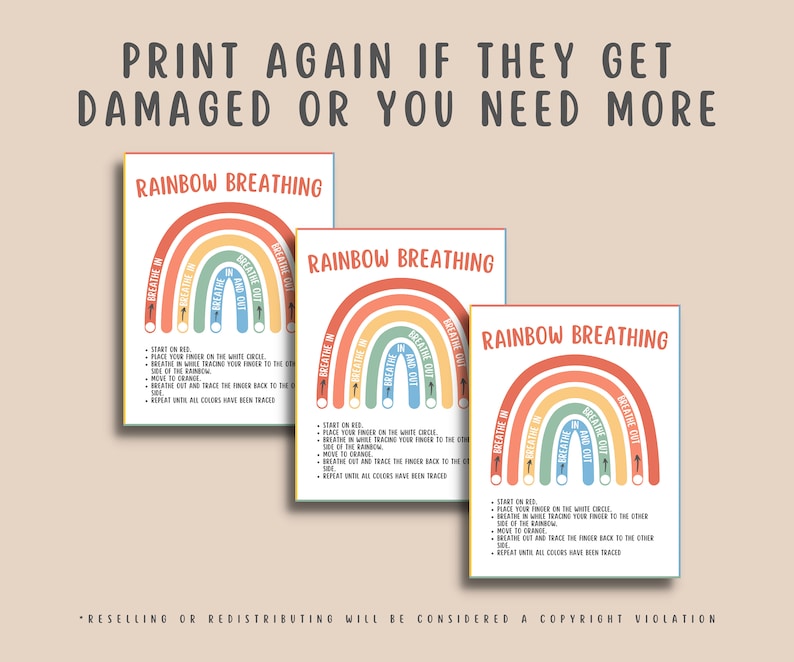 Rainbow Breathing Calm Down Poster Kids Teens Mindfulness Coping Skills ...
