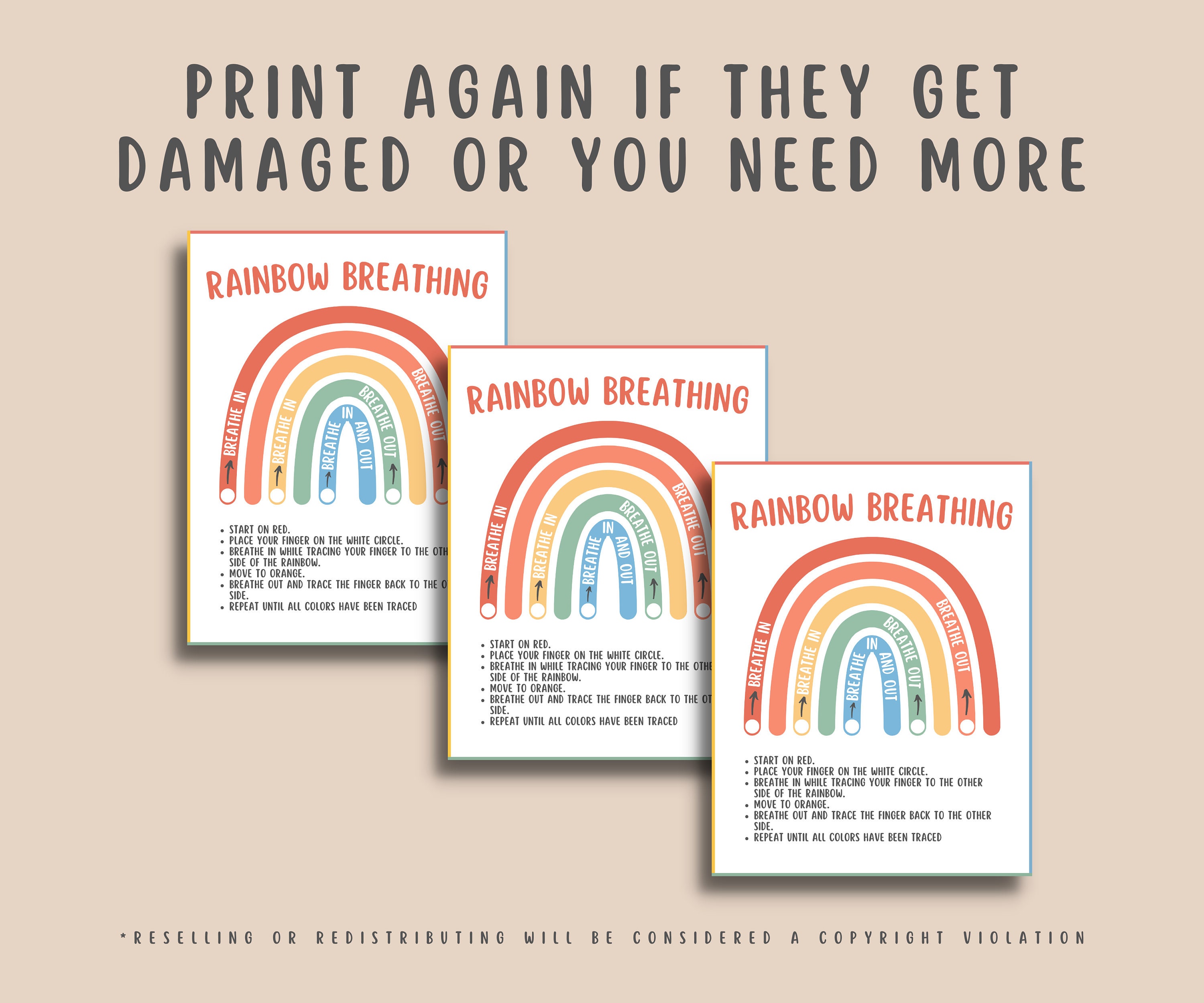 Rainbow Breathing Calm Down Poster Kids Teens Mindfulness Coping Skills ...