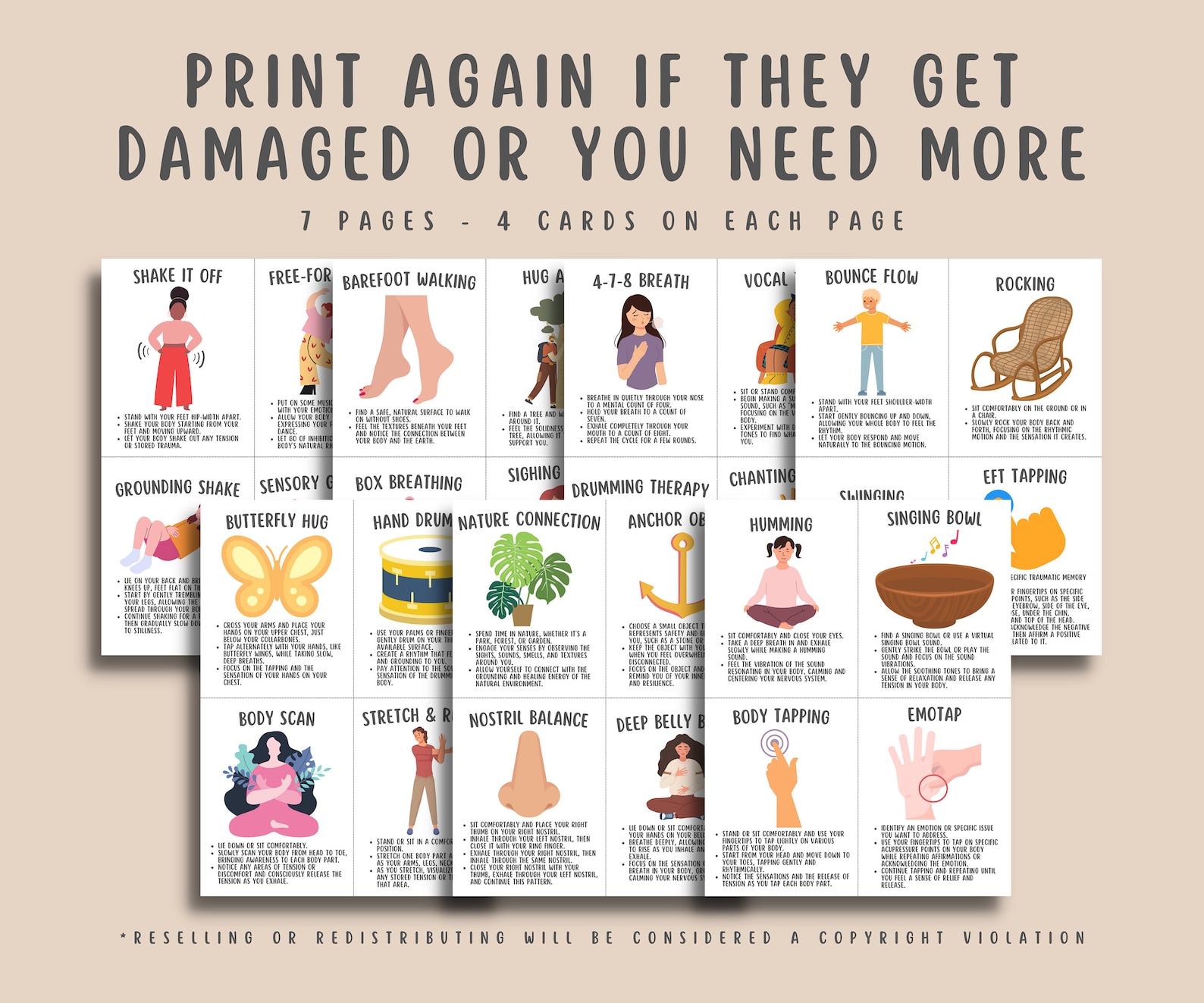 28 Somatic Therapy Coping Skill Cards for Nervous System Regulation ...