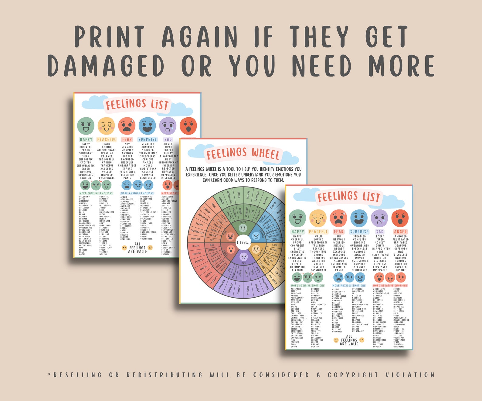 Feelings Wheel Feelings List Handout for Teens Kids 2 - Etsy