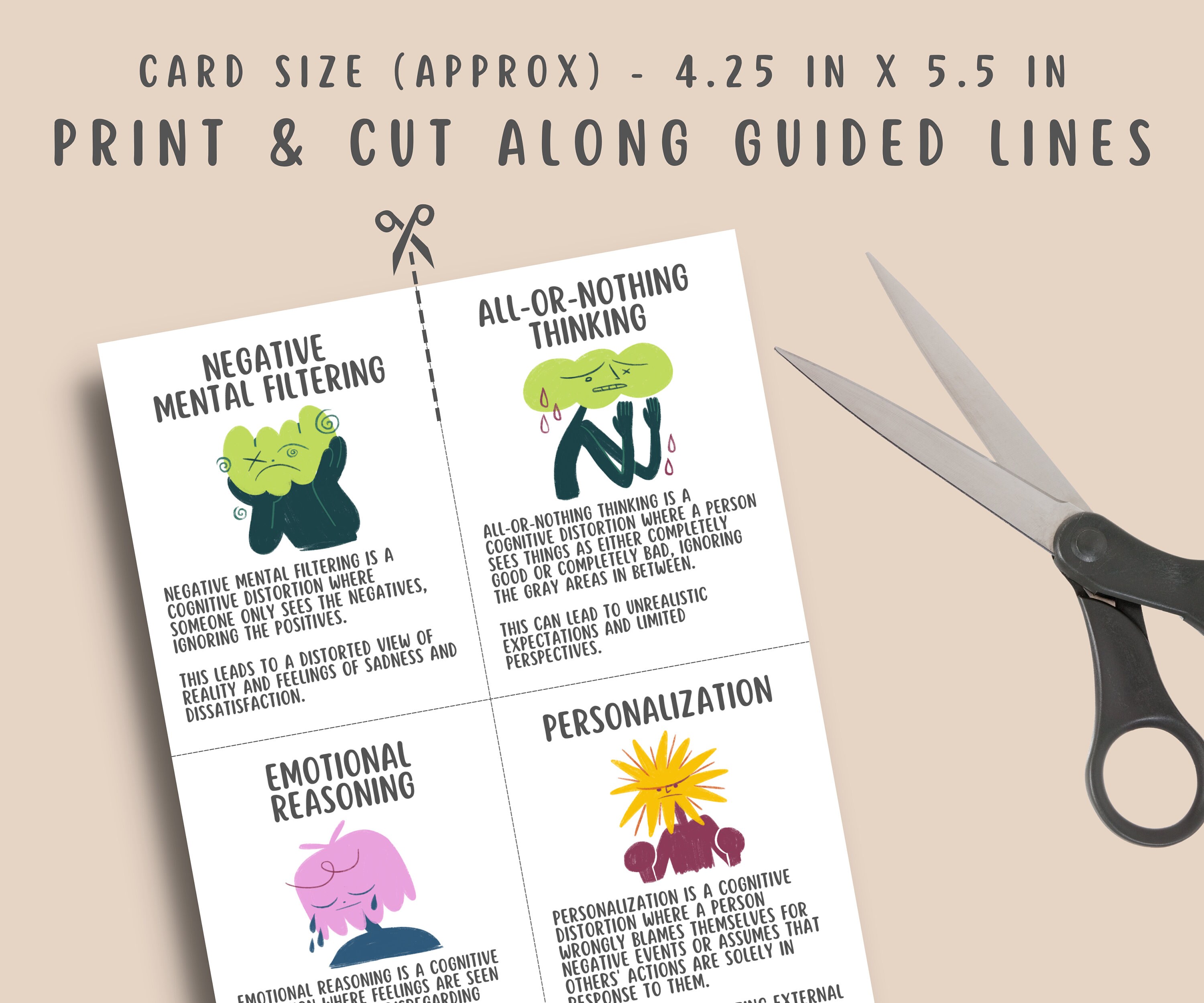 57 Cognitive Distortion Cards, DBT Coping Skill Cards, Unhelpful Ways ...