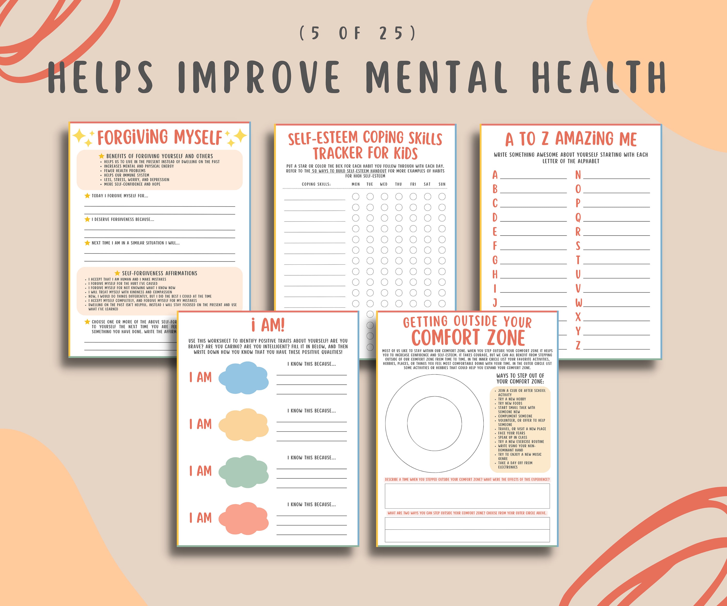 25 Self Esteem Worksheets Printables for Kids Teens - Etsy