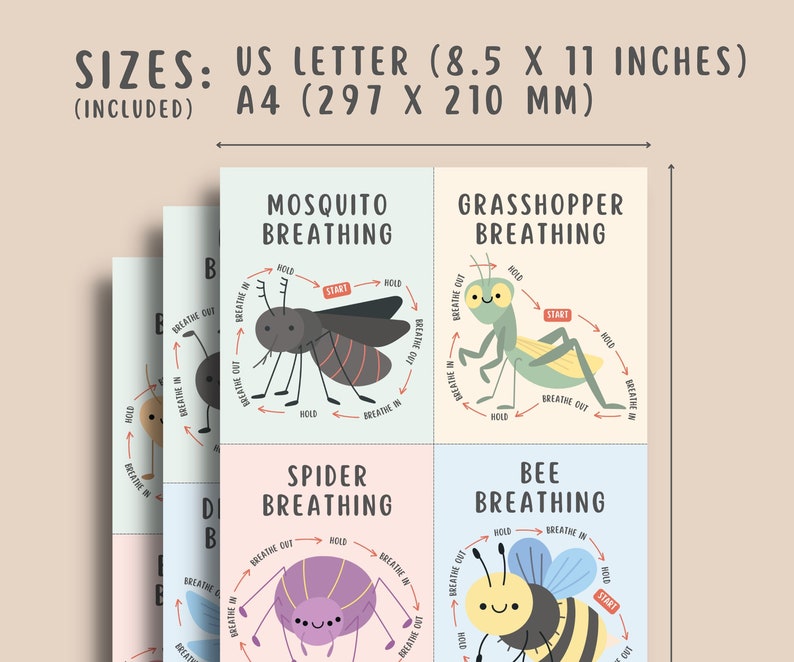 12 Insects Breathing Flashcards, Children Mindful Coping Skills ...