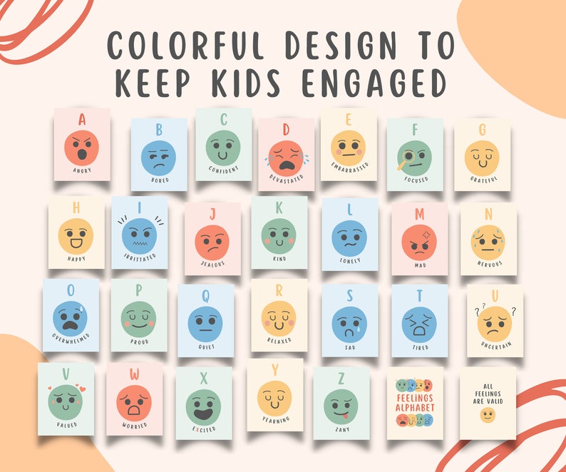 26 Feelings Emotion Flashcards Alphabet for Kids Teens Social - Etsy