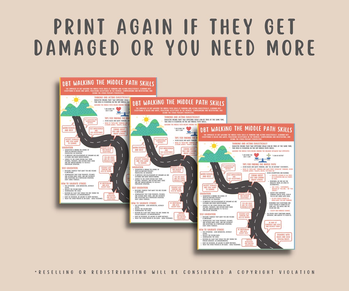 DBT Middle Path Coping Skills Handout Teens Kids Adults - Etsy