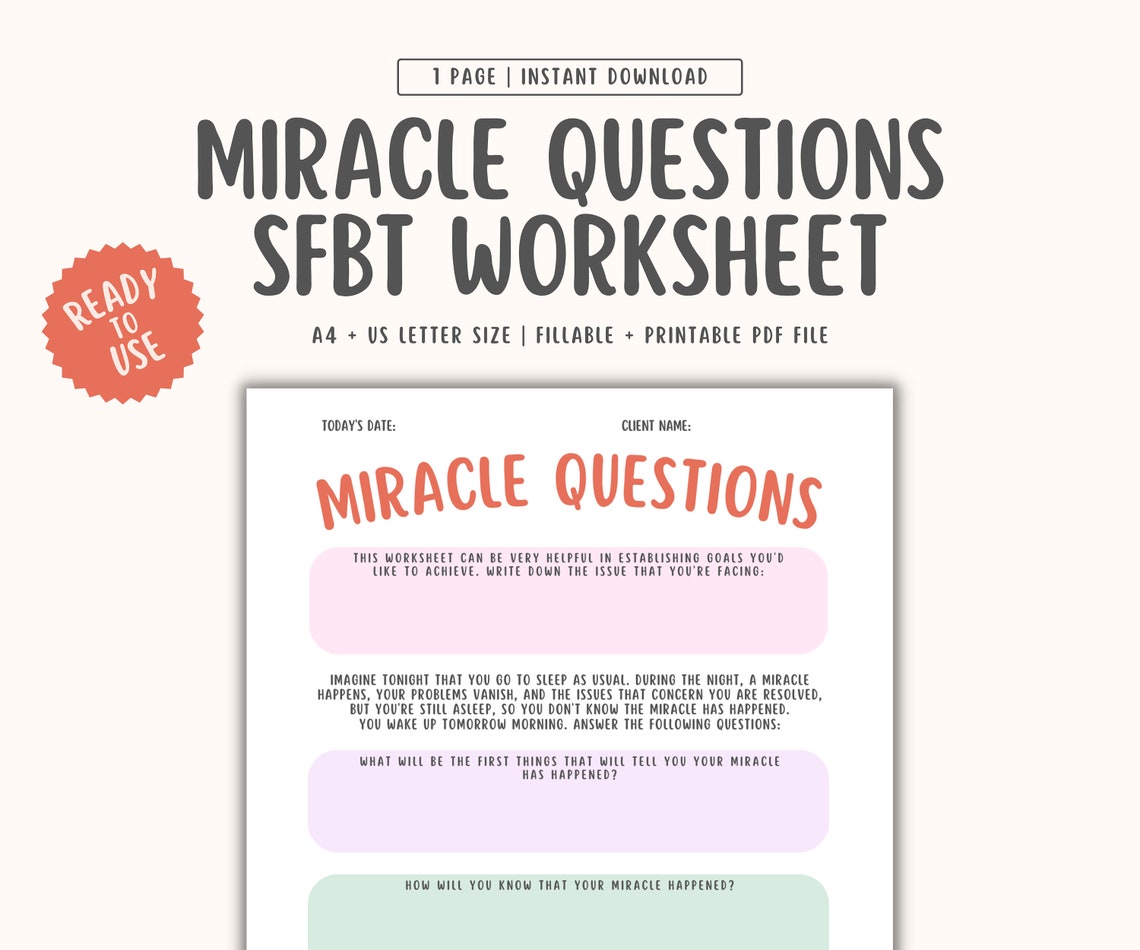 Miracle Questions Worksheet SFBT Worksheets Solution Focused Therapy ...
