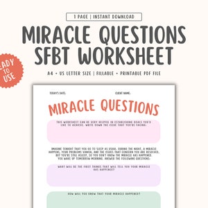 Miracle Questions Worksheet, SFBT Worksheets, Solution Focused Therapy ...