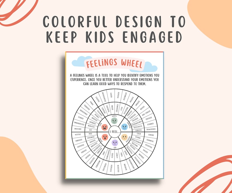 Coloring Feelings Wheel Printable for Kids & Teens, Emotions Wheel ...