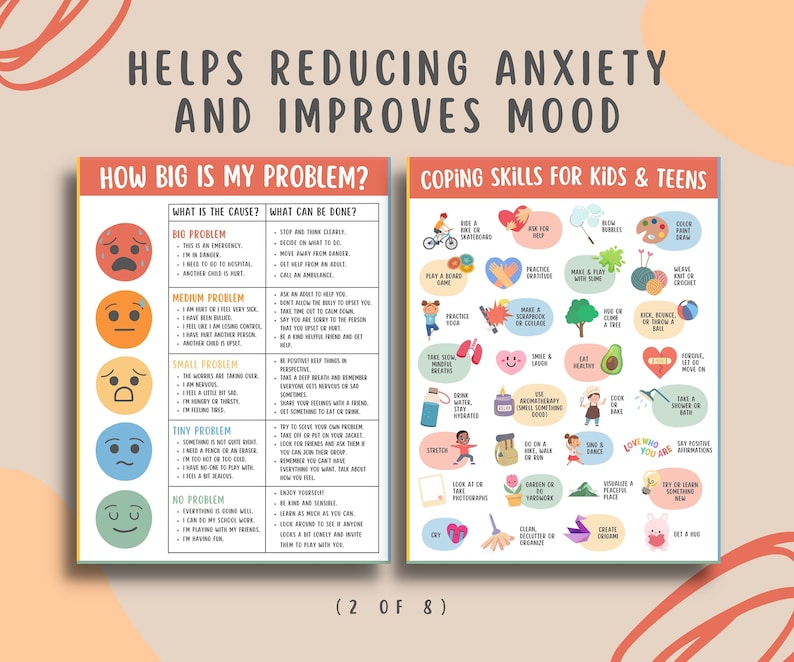 8 Mental Health Coping Skills Printable Bundle for Kids & Teens, Calm ...