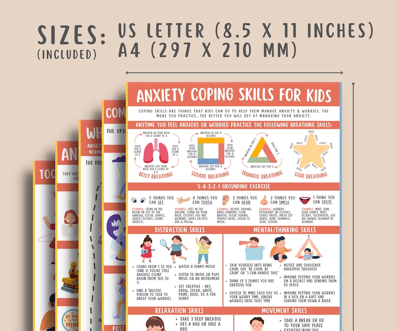 Anxiety Coping Skills Bundle for Kids Teens 7 Pages Mental - Etsy