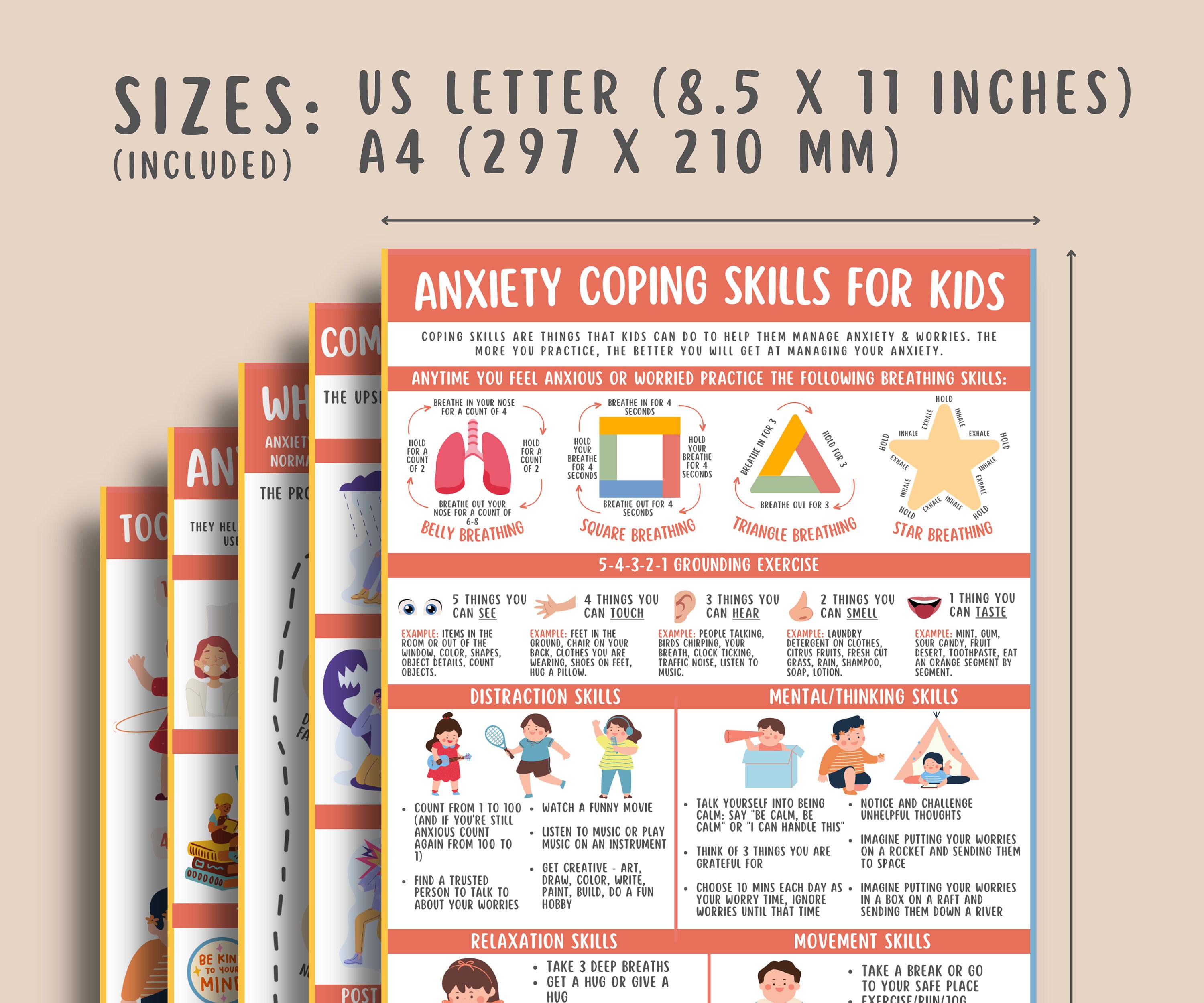 Anxiety Coping Skills Bundle for Kids Teens (7 Pages), Mental Health ...