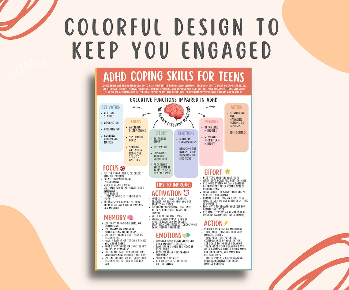 ADHD Coping Skills for Teens Handout Executive Function - Etsy