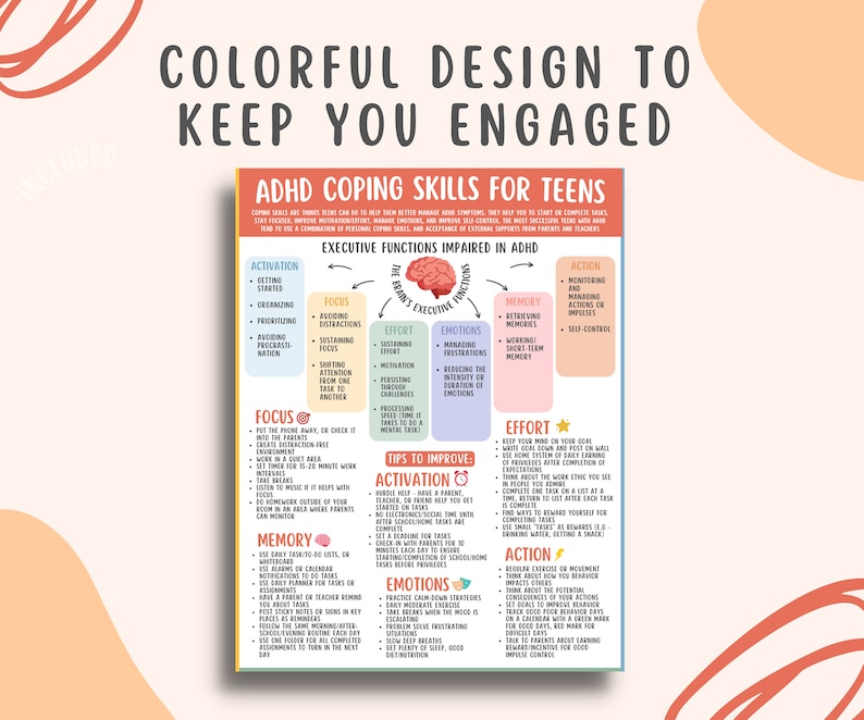 ADHD Coping Skills for Teens Handout Executive Function - Etsy