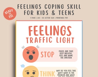 Feelings Coping Skill Handout for Kids Teens, Self Regulation Social ...