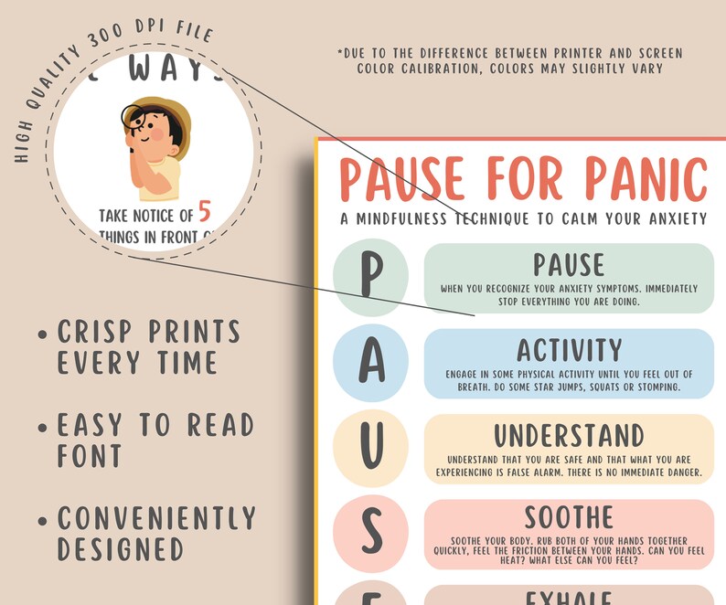 Pause for Panic Poster for Kids Teens Trauma Recovery - Etsy